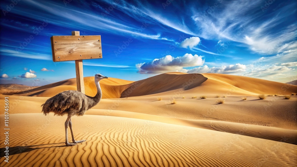 Ostrich Signboard Burying in Sand - Symbol of Business Crisis and Fear ...