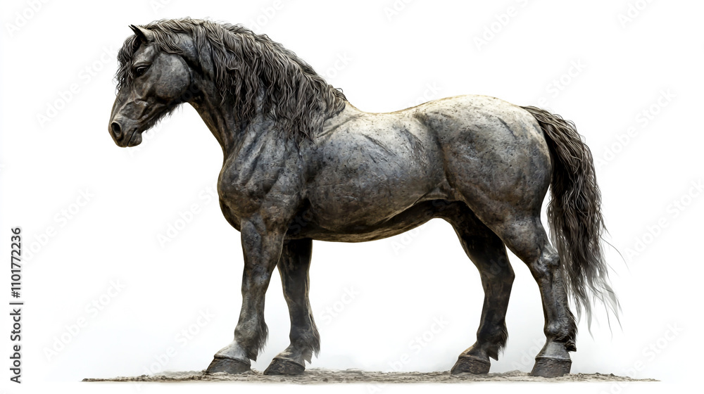 Horse, simple style, white background, a comma in the middle of an ...