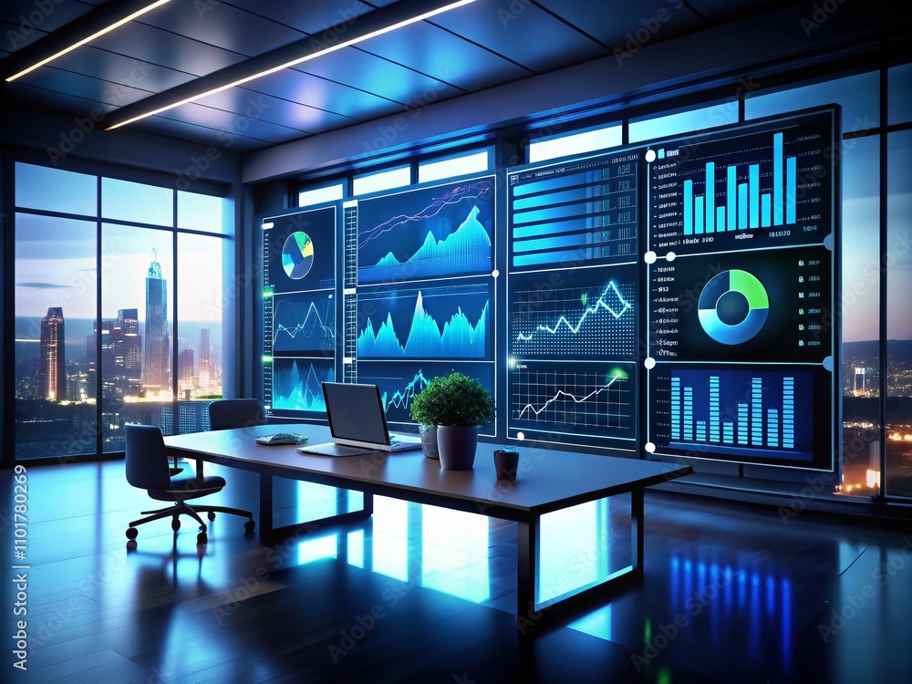 Low Light Photography of a Business Analytics Dashboard Showcasing KPI ...