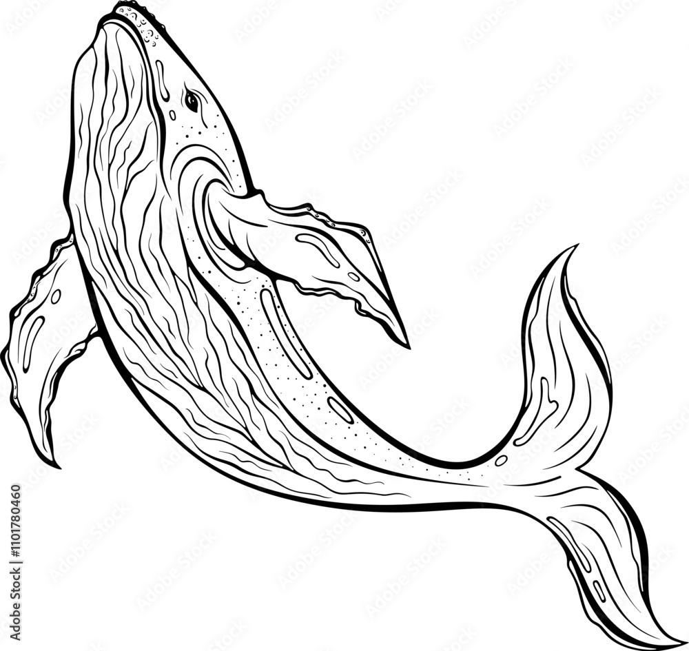 Humpback whale. Sea animal ocean life. Vector illustrations in hand ...