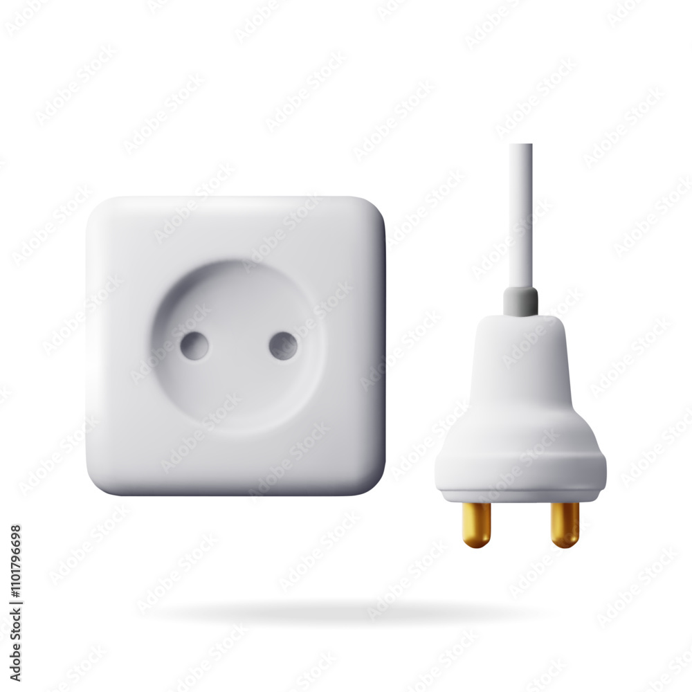 3d white plug and socket isolated. Render wall socket with plug ...
