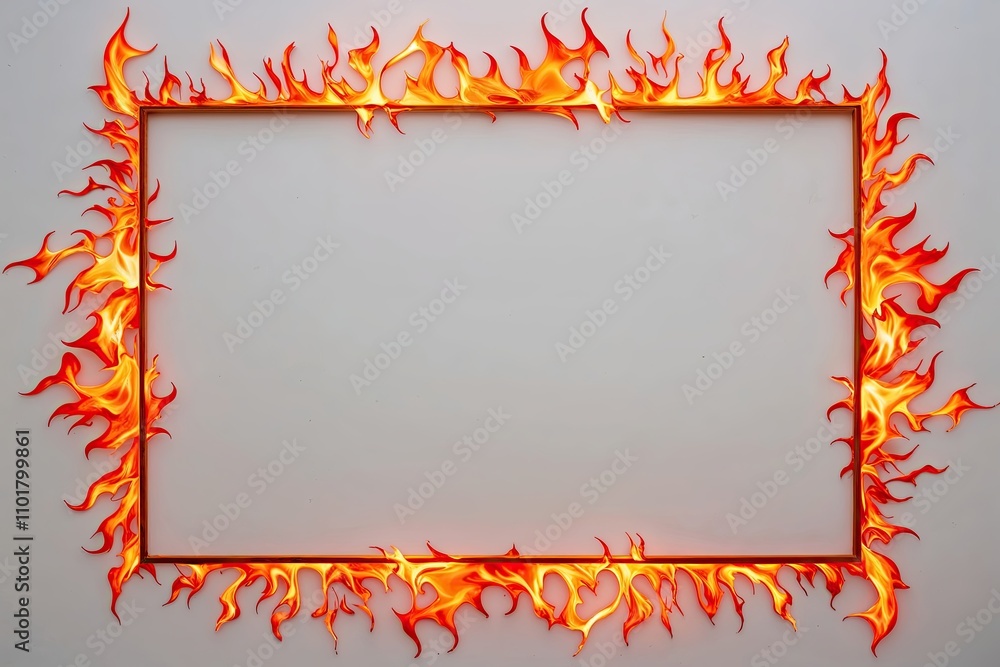 Elegant Orange Flame Border Frame Design on White Background Stock ...