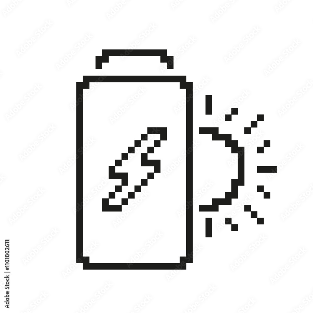 Pixel Art Battery And Sun Icon. Pixelated Battery With Lightning Bolt ...