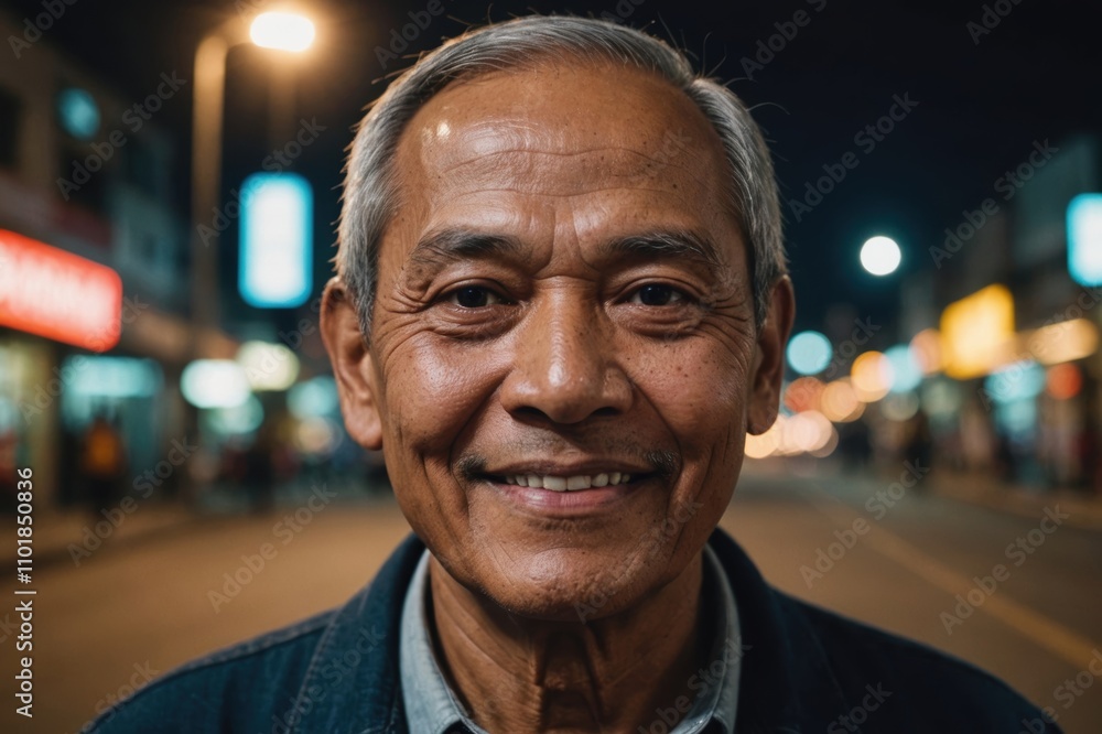 Close portrait of a smiling senior Filipino man looking at the camera ...
