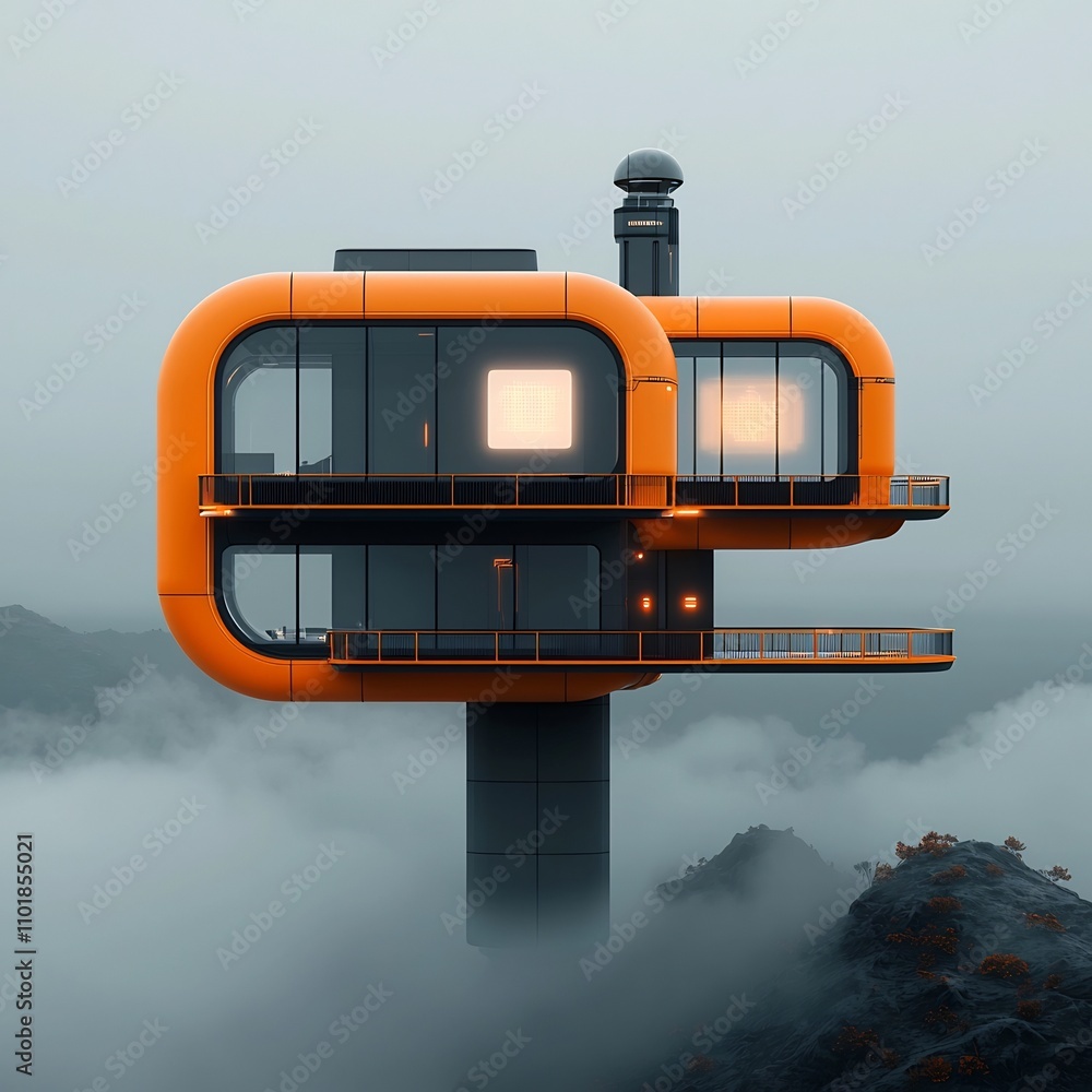 Retro Futuristic Space Station with Sleek Modular Architecture and ...
