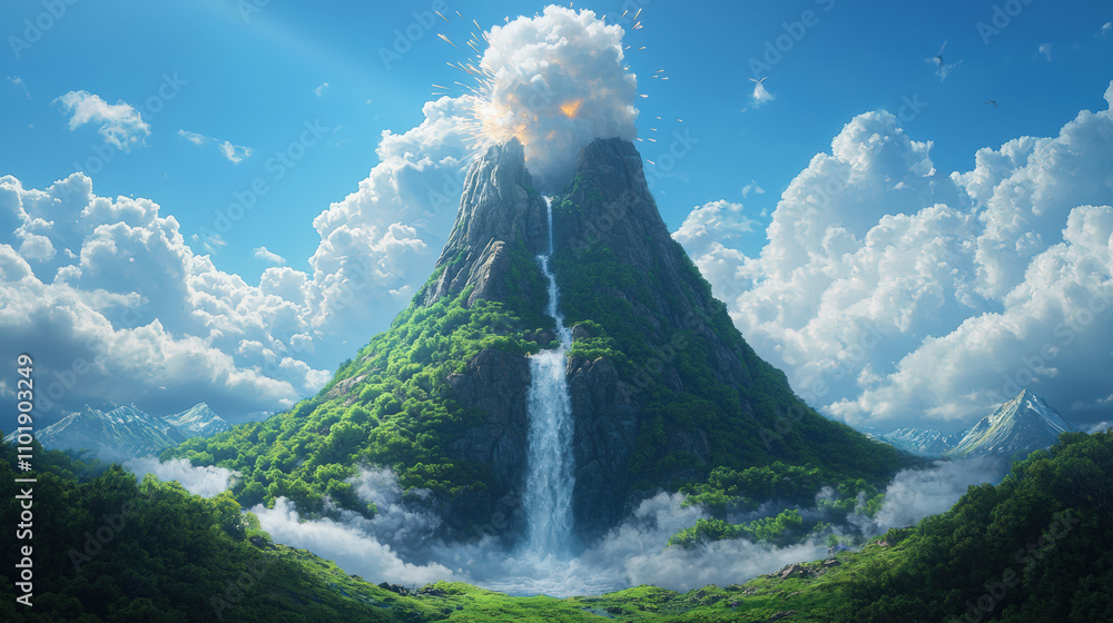 majestic volcano erupts dramatically, sending clouds of ash and smoke ...