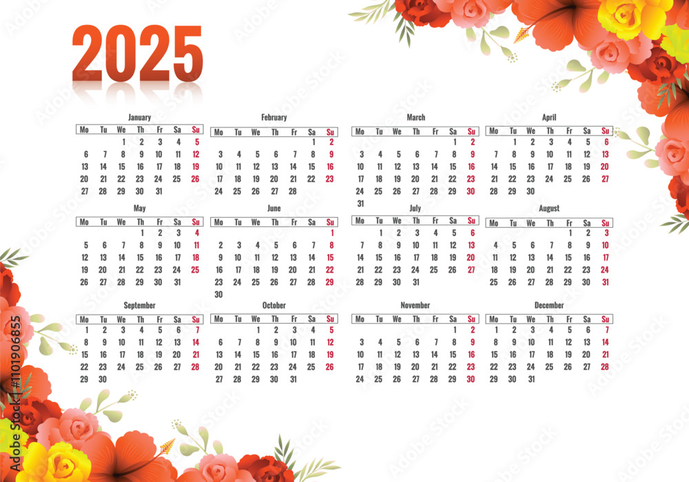 Modern flower 2025 calendar template design Stock Vector | Adobe Stock