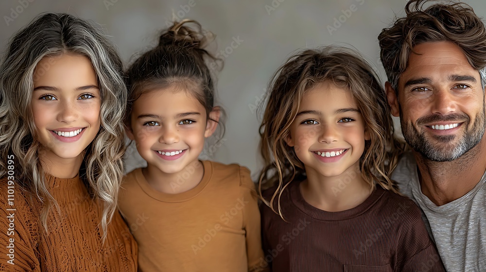 A blended family of step-parents and biological children, smiling ...