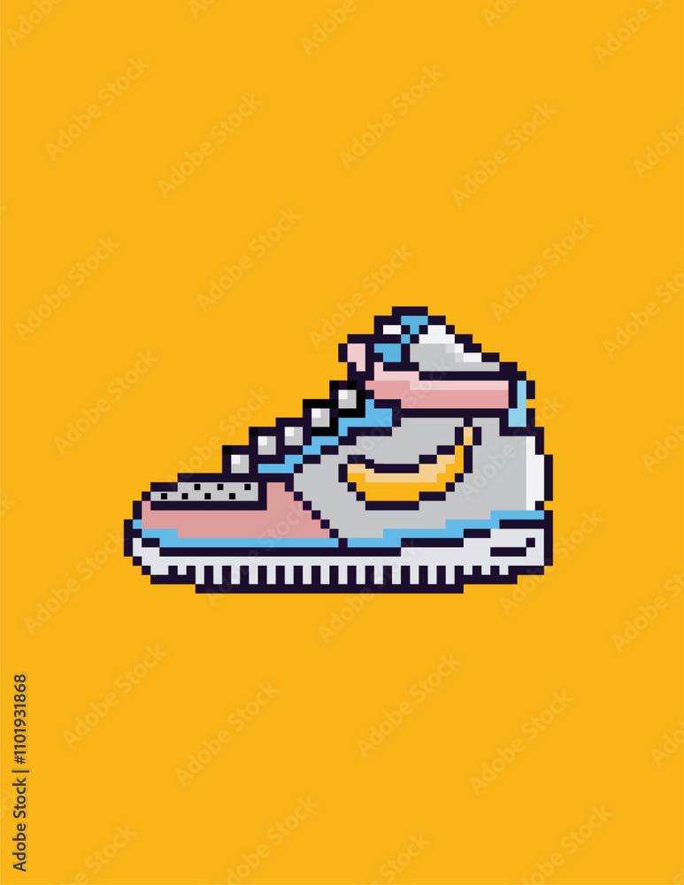 Pixel Art Sneaker Design on Bold Yellow Background, Retro Style Wall ...