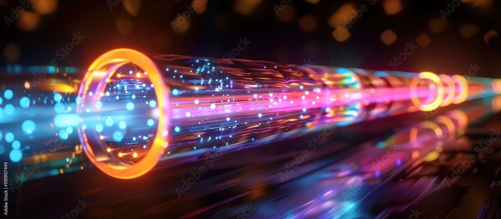 Glowing Futuristic Energy Beam Accelerating Through Cosmic Warp Portal in Vibrant Neon Glow High ...