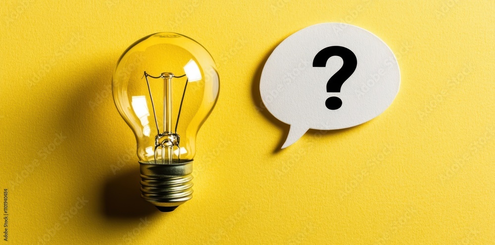 Stock-Illustration „light bulb and question mark on yellow background ...