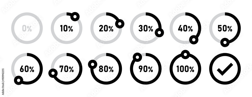 Infographic loading circles and progress circles set with 0 to 100 ...