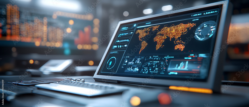 Ilustración de Stock Ai anomaly detection dashboard with glowing holograms tech lab digital ...