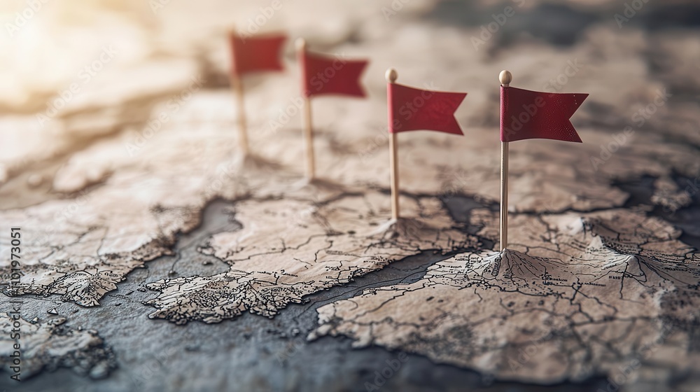 Red flags on a map showing regions with heightened economic risks ...