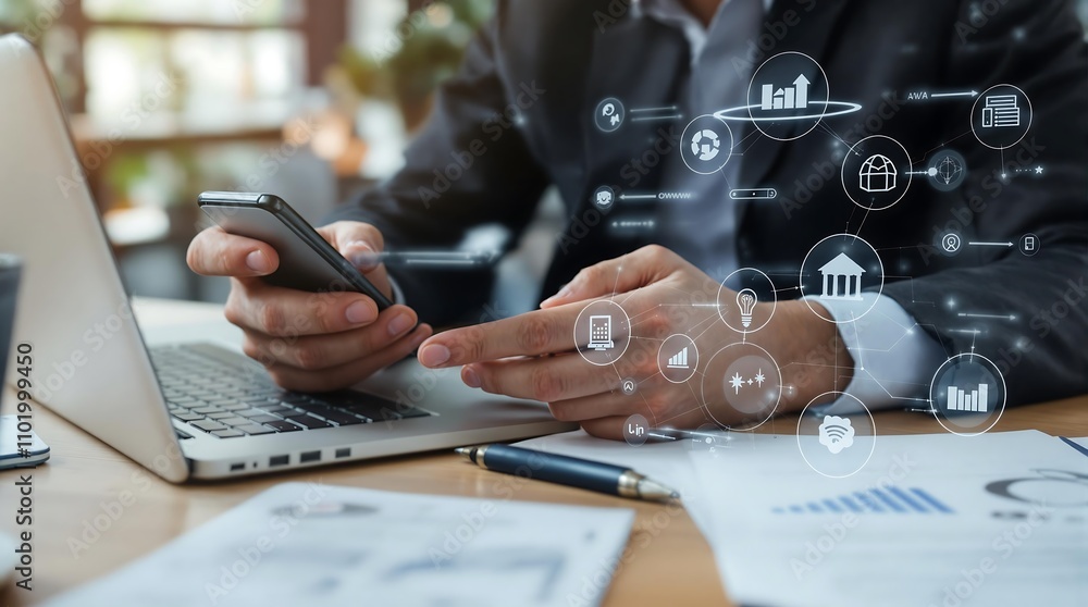 Digital Business and Financial Technology Concept with Mobile Phone ...