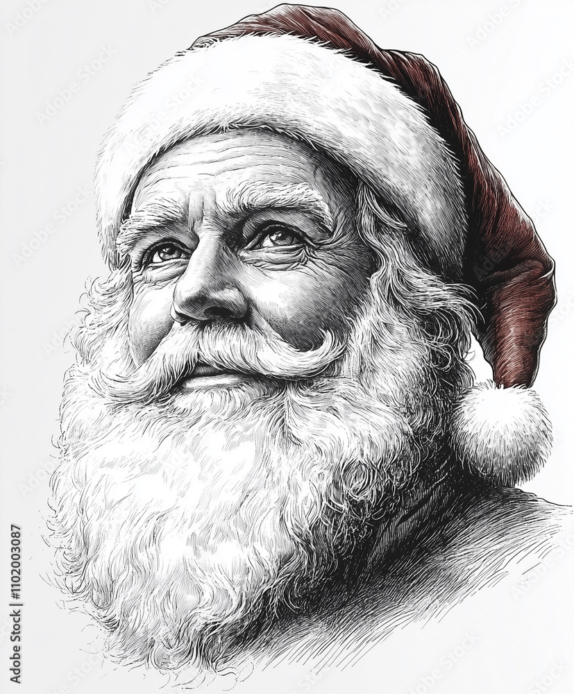 Santa Claus sketch line art drawing in a vintage engraved woodcut ...