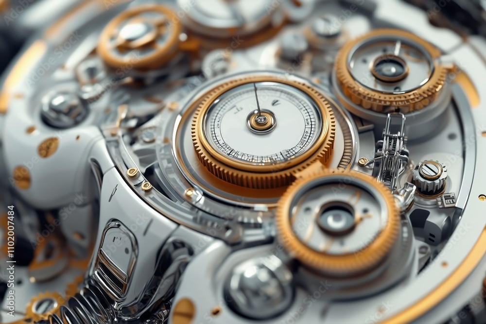 Futuristic gear mechanism, similar to a watch, but with a lot of ...
