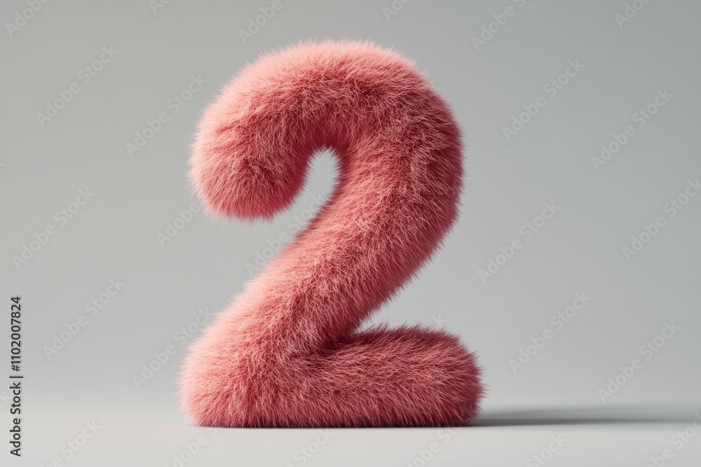 3d hairy fluffy font number 2, furry alphabet, pink number 2, two ...