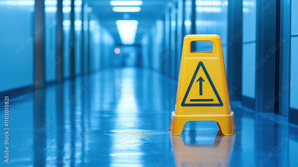 Wet airport terminal safety hazard signage indoor environment modern ...