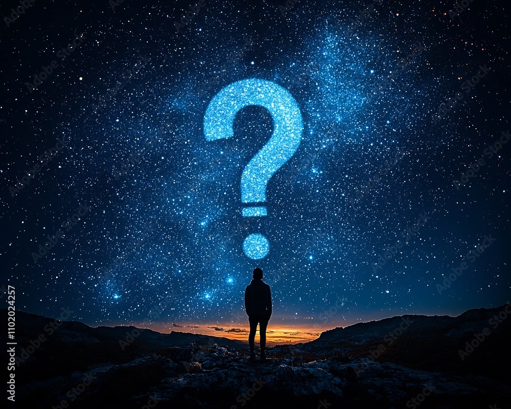 Starry Night Sky with Question Mark Symbolizing Wonder and Mystery of ...