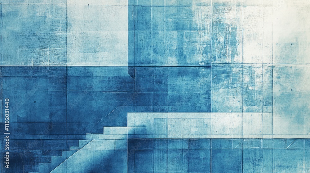 Abstract blue geometric background with architectural cyanotype with ...