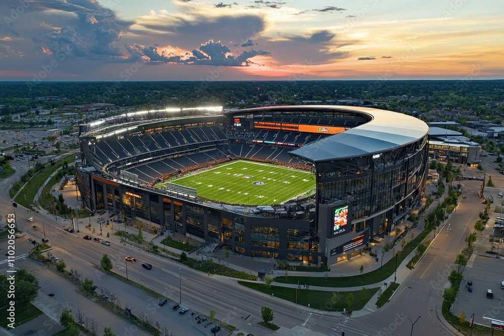Aerial View of Allegiant Stadium at Sunset: Las Vegas Raiders Home ...