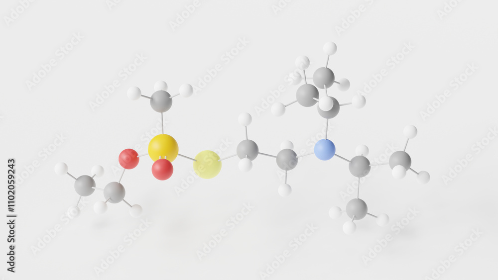 vx (nerve agent) molecule 3d, molecular structure, ball and stick model ...