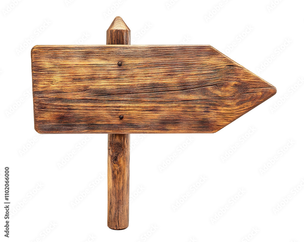 Rustic wooden directional signboard with arrow shape, isolated on ...
