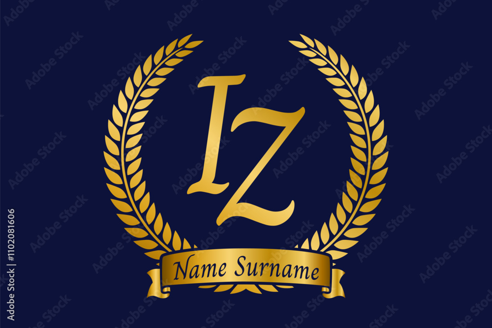 Initial letter I and Z, IZ monogram logo design with laurel wreath ...