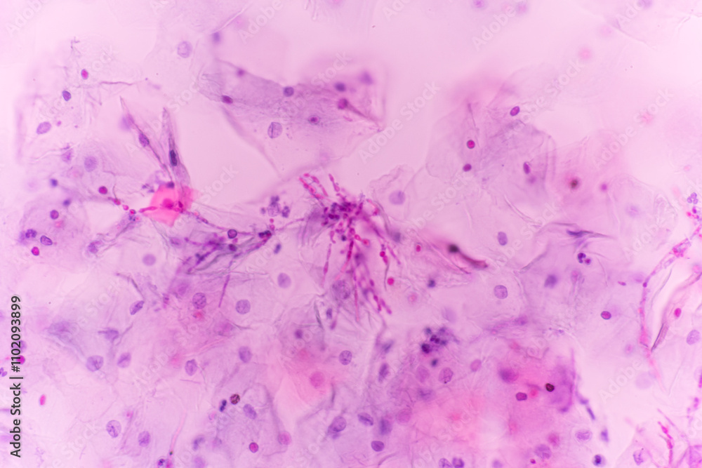 View in microscopic of Candidiasis, fungal infection (Yeast and ...