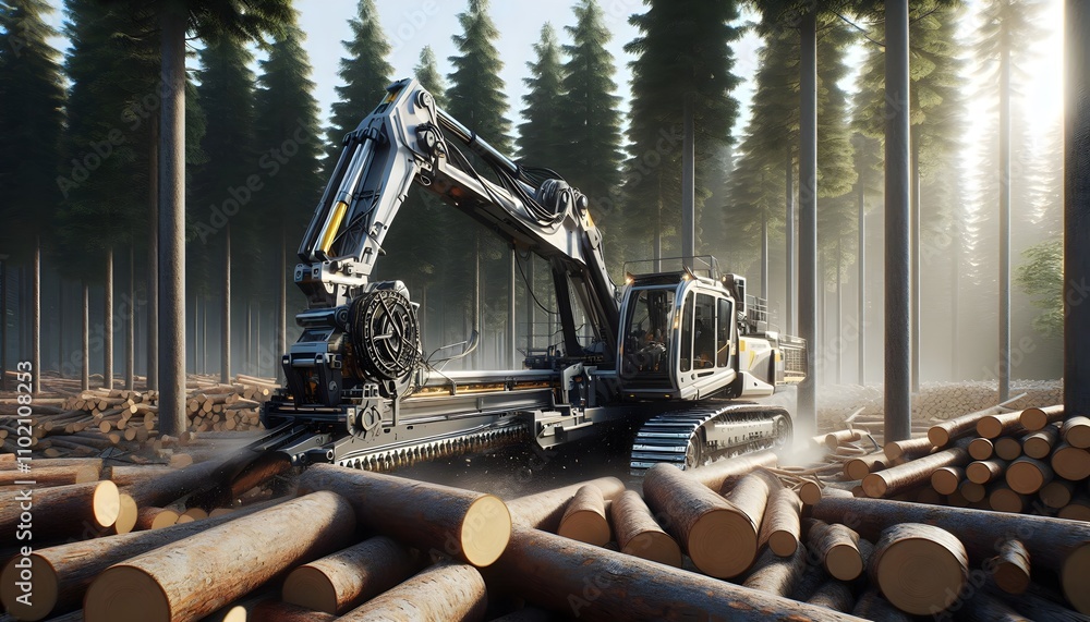 Forestry Robot at Work: Automated Logging Machine Harvesting Timber in ...