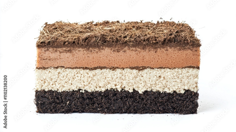 Layers of soil displayed in a cross-section, from organic top layer to ...