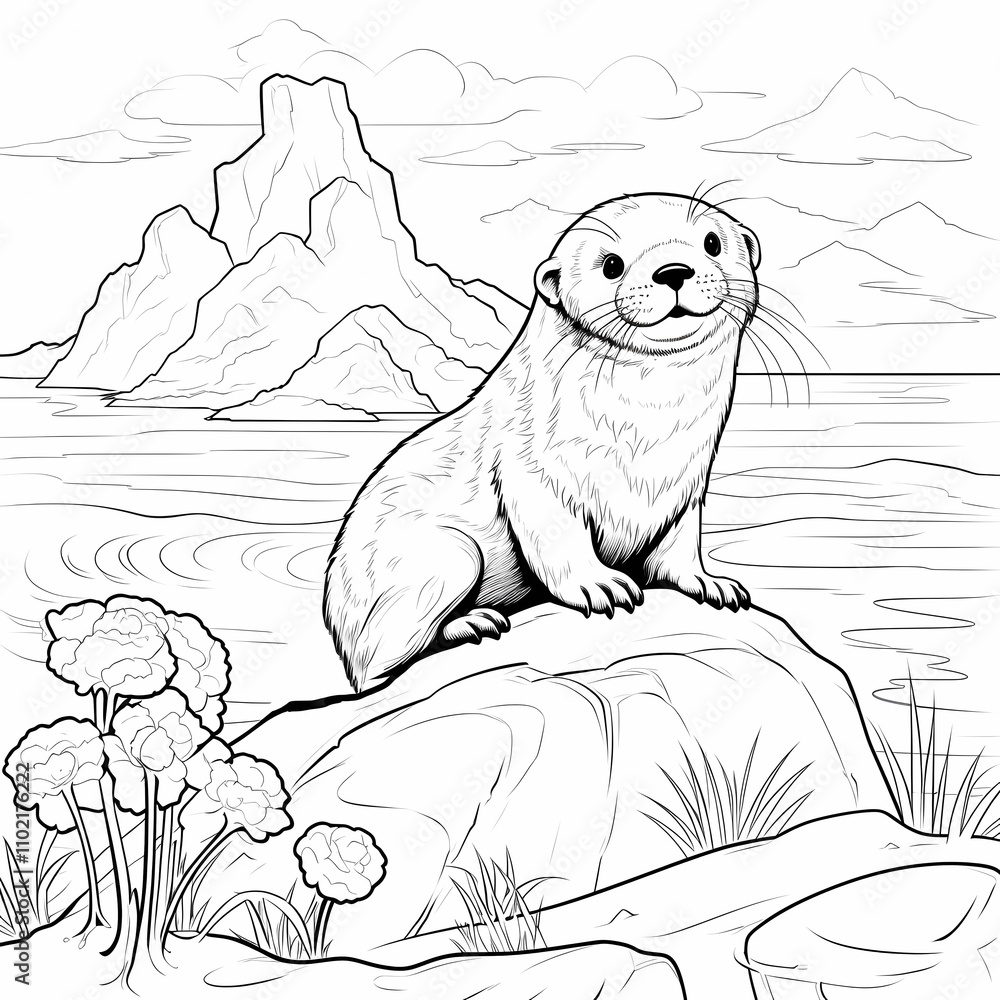 Sea otter in the water coloring page for kids. Animal coloring page ...