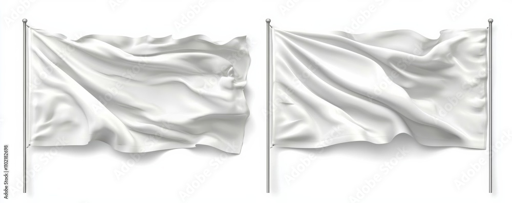 White different blank feather flags, empty banners stand, 3d realistic ...