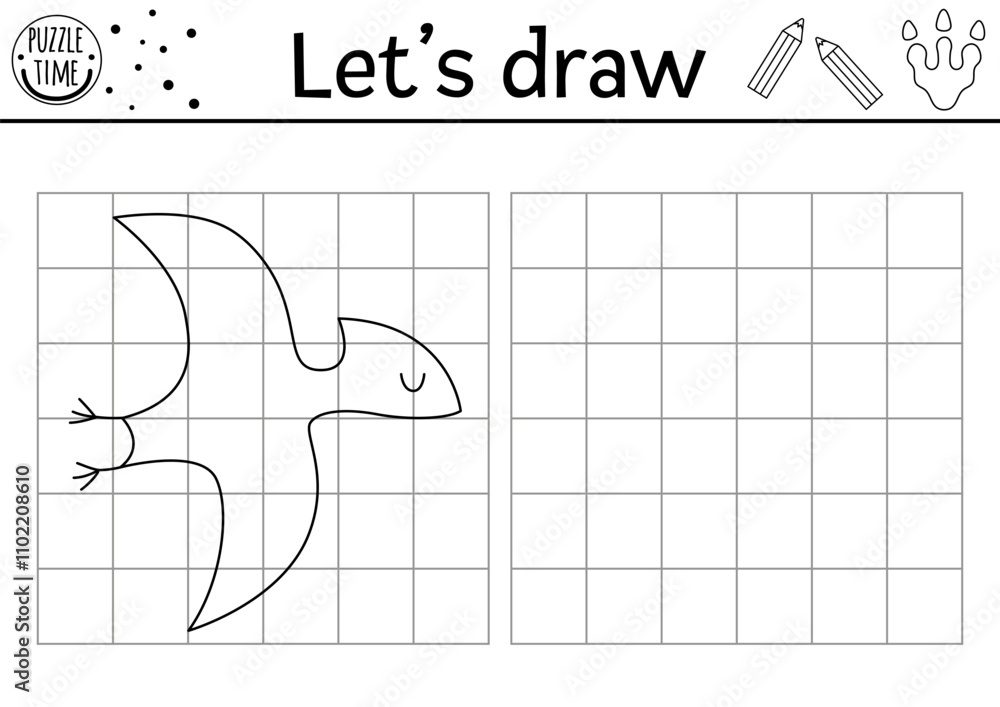 Draw the dinosaur. Vector prehistoric drawing practice worksheet with ...