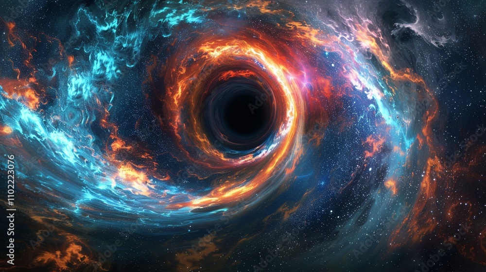 Cosmic vortex of fire and ice 3d rendering image. Swirling hues of ...