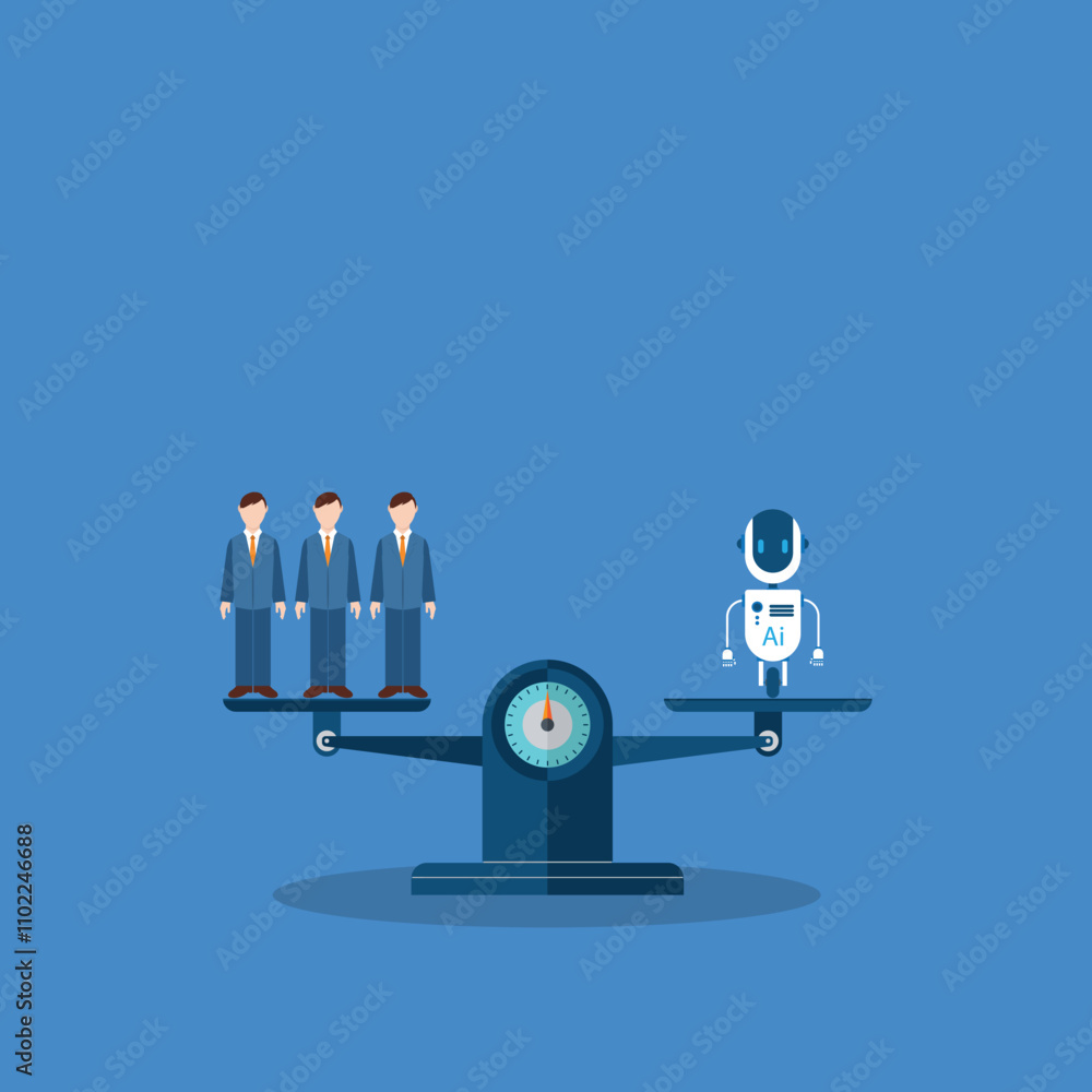 Balance scales man vs Ai bot. Competition concept artificial ...