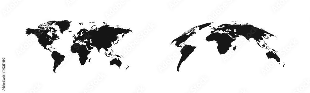 Worldmap vector flat silhouette. World map black illustration. Stock ...