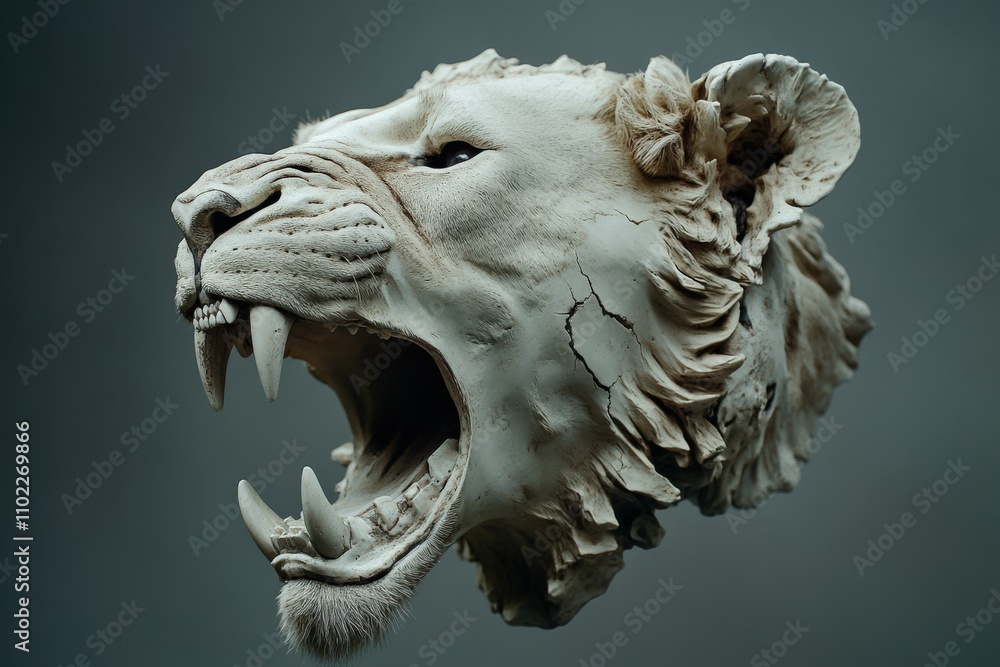 Lion Skull: Male Lion's Skull in Aggressive Pose, Showing Anatomy and ...