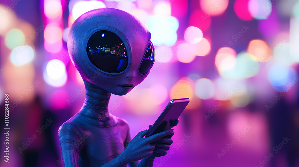 Generative ai illustration of extraterrestrial alien with black wide ...