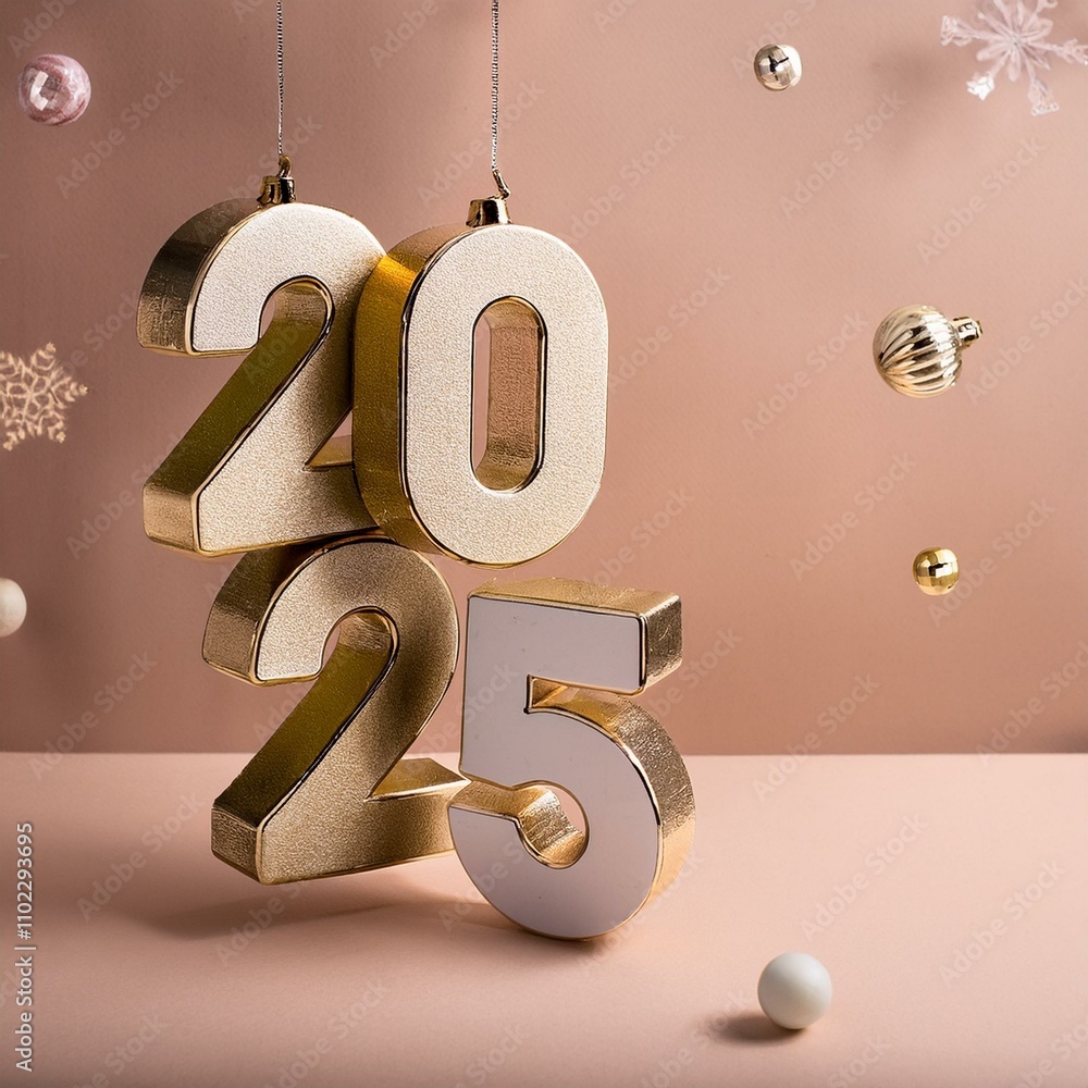 3d text new year 2025 gold realistic rendering new year celebration Stock Photo | Adobe Stock