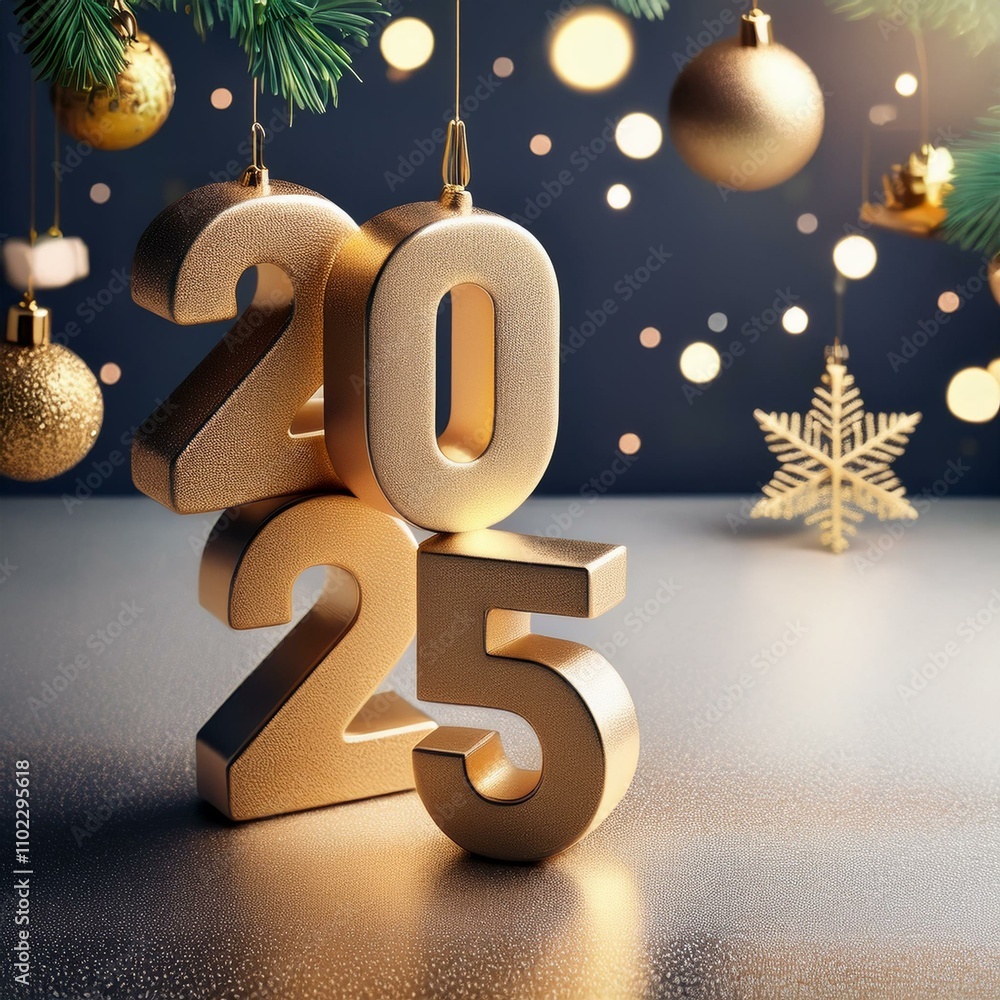 3d text new year 2025 gold realistic rendering new year celebration Stock Photo | Adobe Stock
