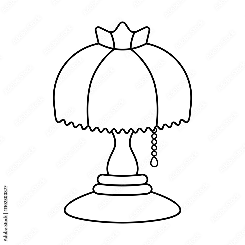 Vintage Table Lamp Outline Vector Illustration. This vector image ...
