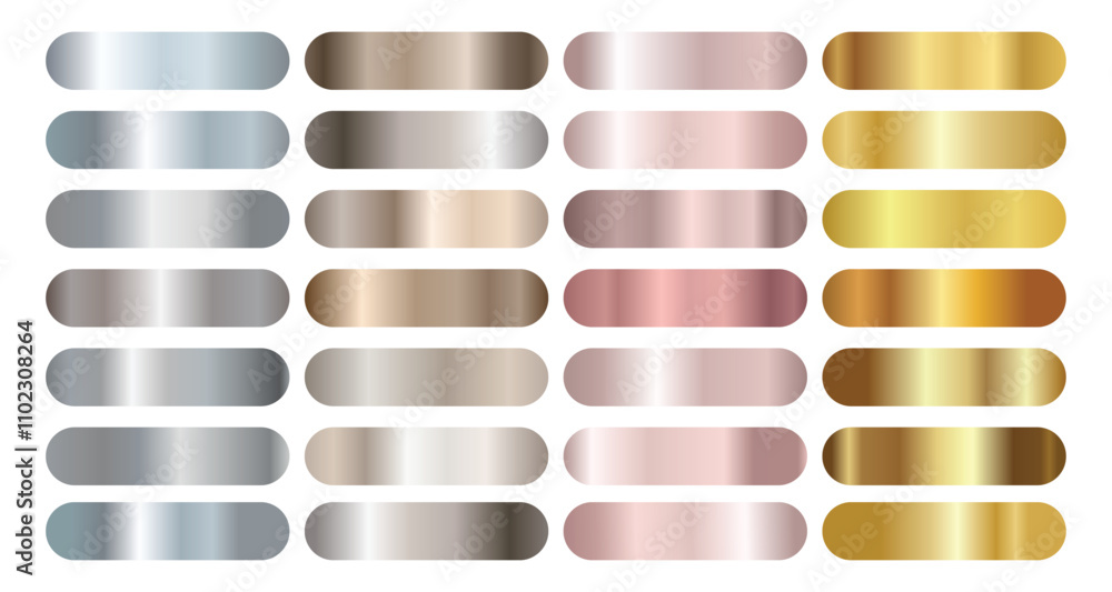 Gradation Gold, silver, bronze set vector. Metalic gradient collection Stock Vector | Adobe Stock