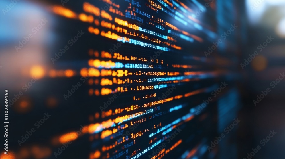 Abstract representation of a coding language, with glowing lines and ...