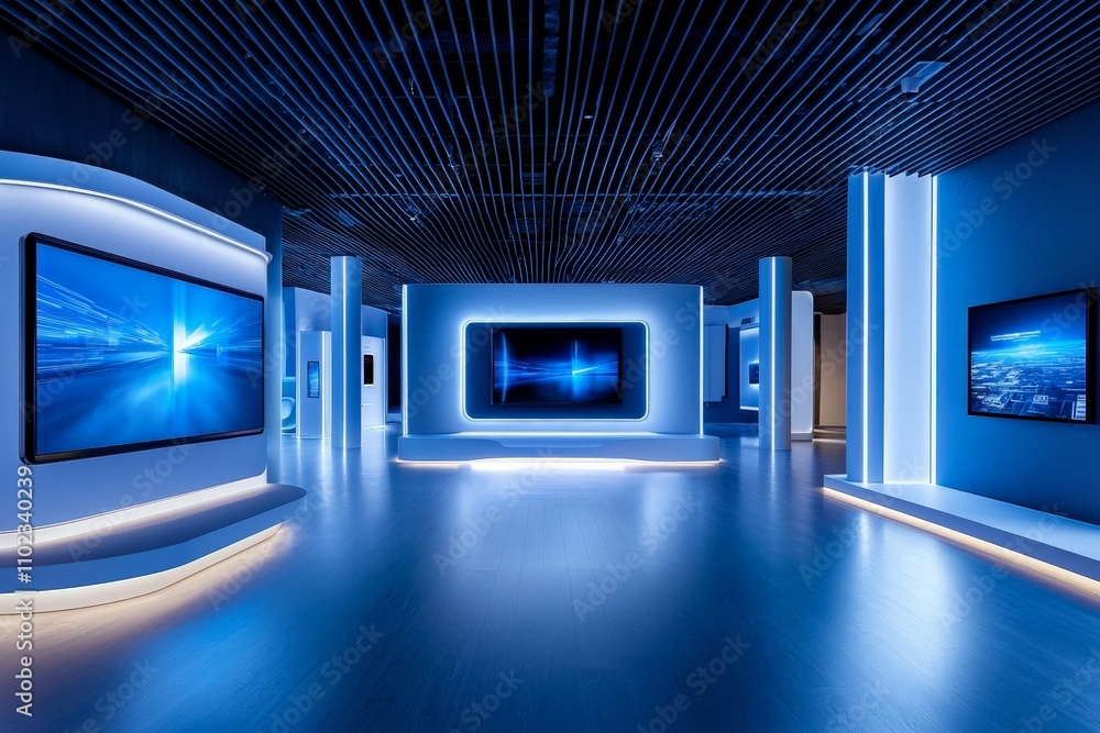 Stock-Foto „Cutting Edge Technology Showroom Featuring Interactive ...