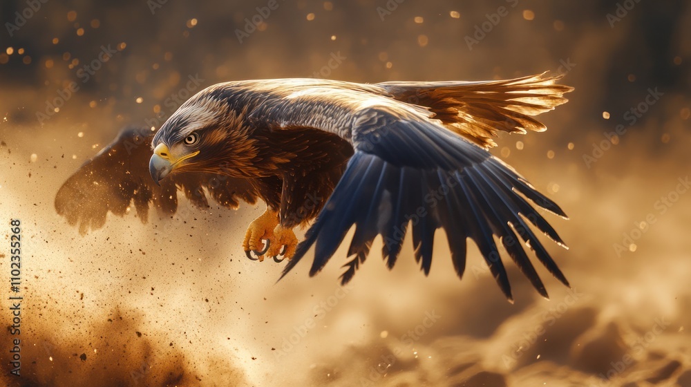 Golden Eagle Diving Gracefully Through Dusty Air in Stunning Motion ...