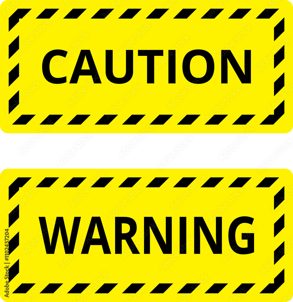 Various black and yellow warning signs with diagonal lines. Attention ...