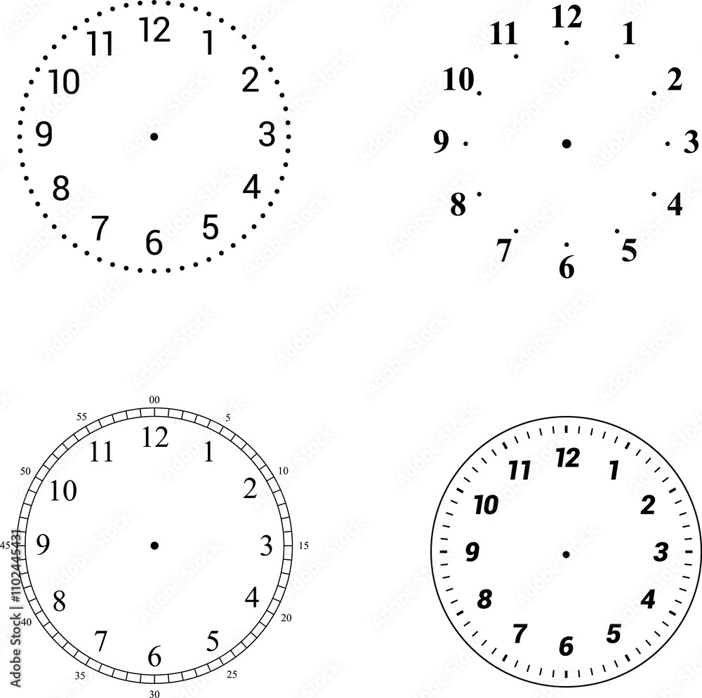 Mechanical clock faces with arabic numerals, bezel. Timer or stopwatch ...