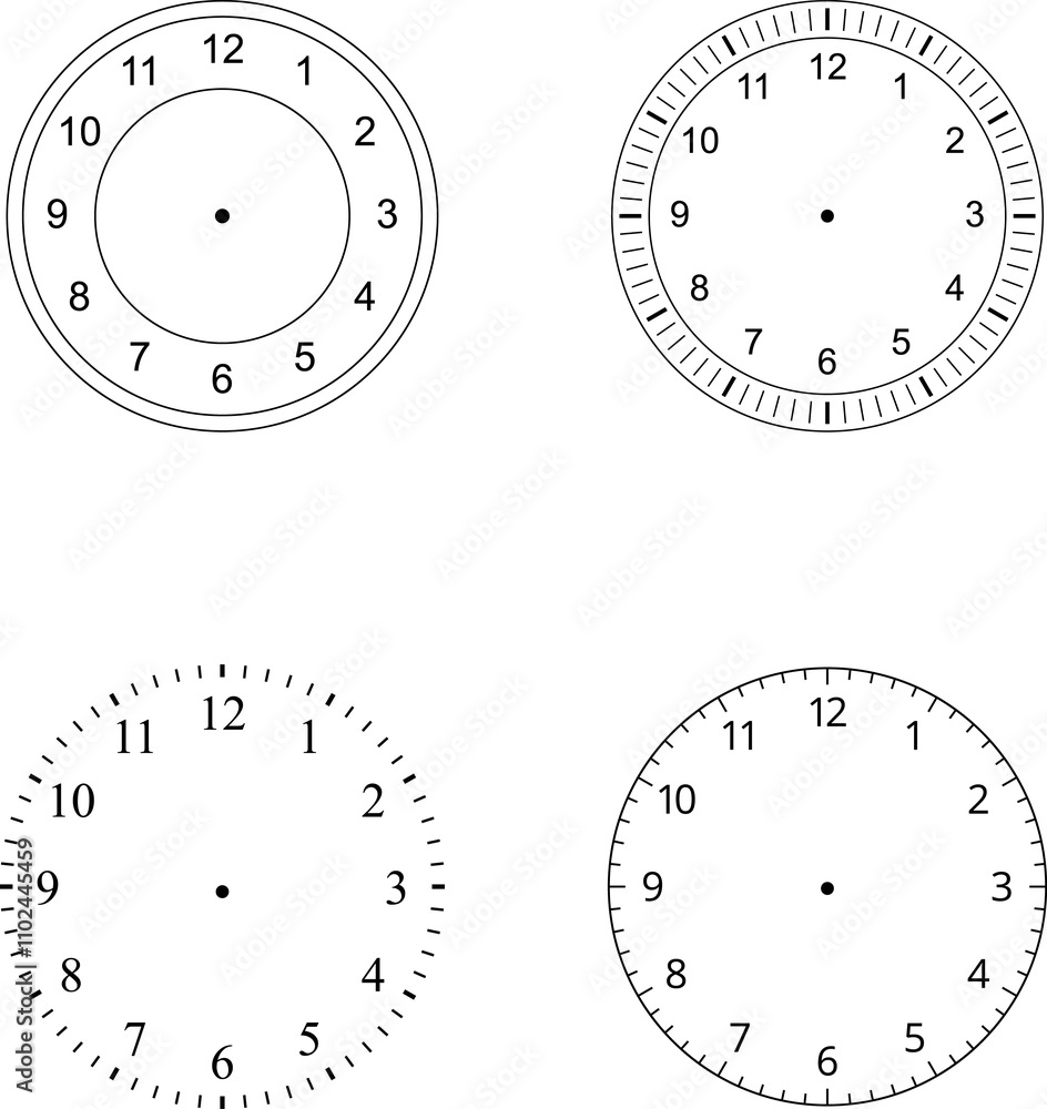 Mechanical clock faces with arabic numerals, bezel. Timer or stopwatch ...